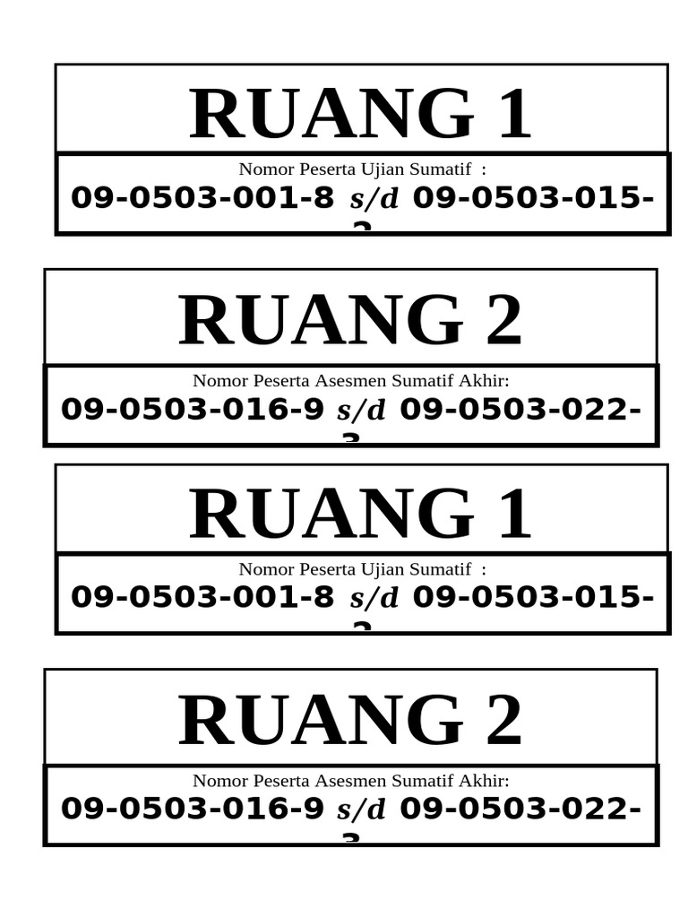 Nomor Peserta Ujian dan Ruangan | PDF
