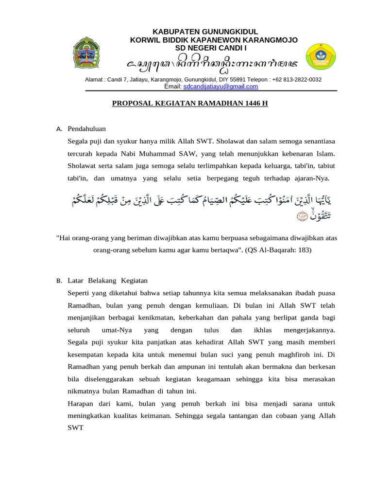 Proposal Kegiatan Bulan Ramadhan SDN CANDI I | PDF