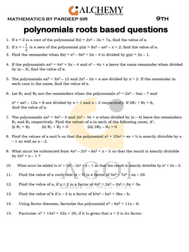 9th Polynomial Sheet 21 May | PDF