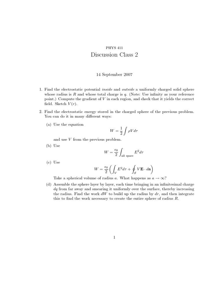 Electrostatic Energy of Charged Sphere | PDF | Sphere | Mathematical ...