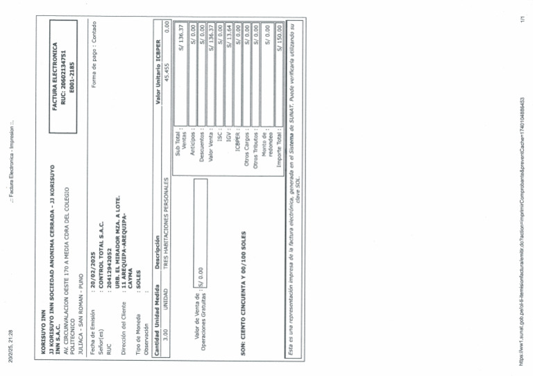 9.-FACTURA-E001-E001-2185 | PDF