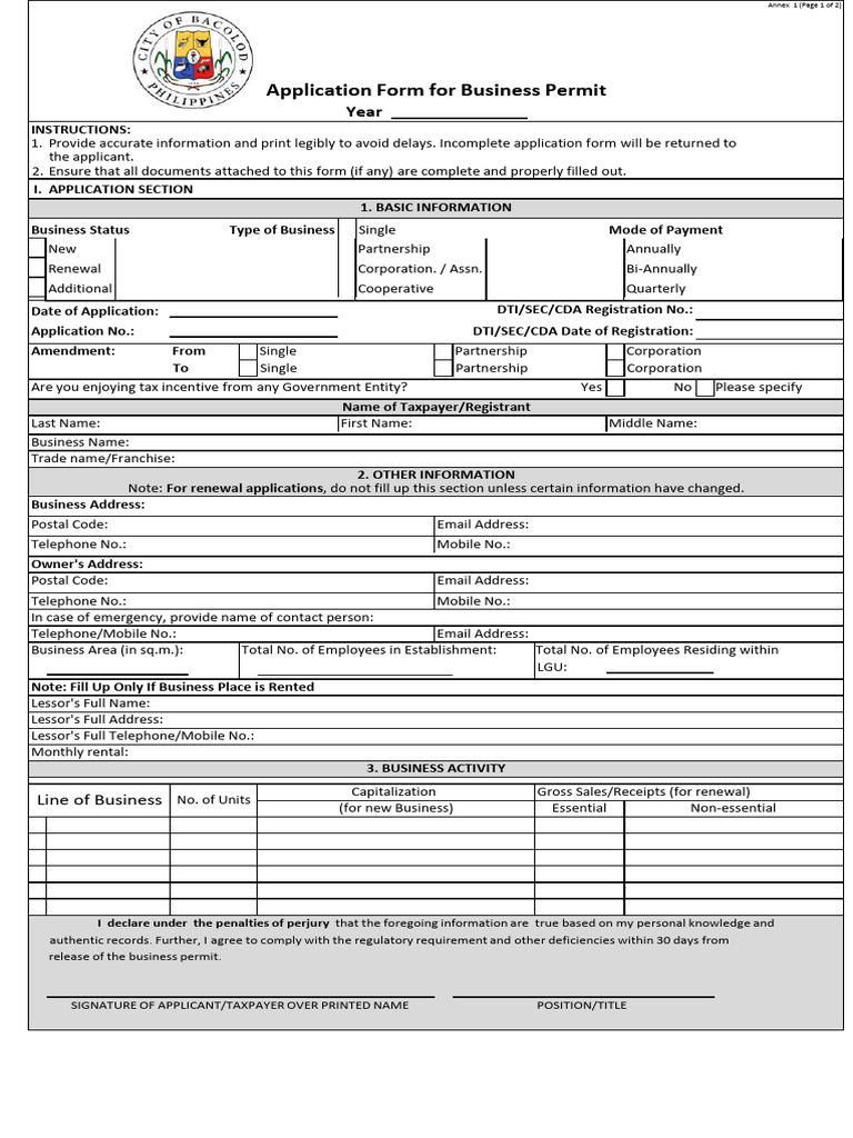 Application Form For Business Permit - NEW | PDF | Business | Partnership
