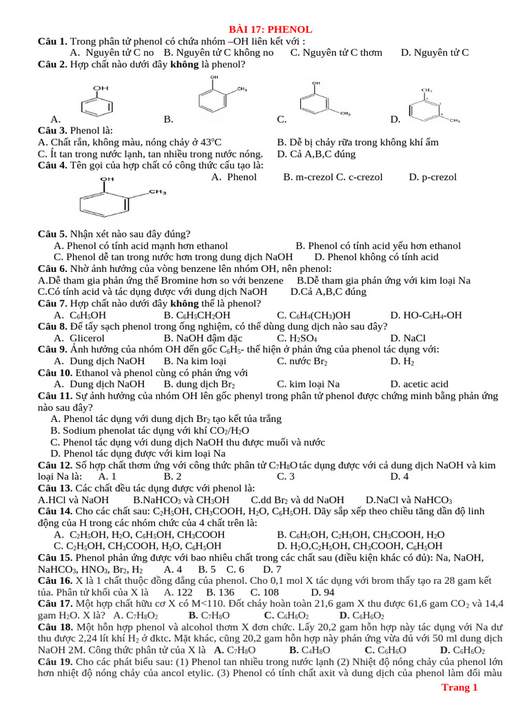 Bài 17. Phenol | PDF