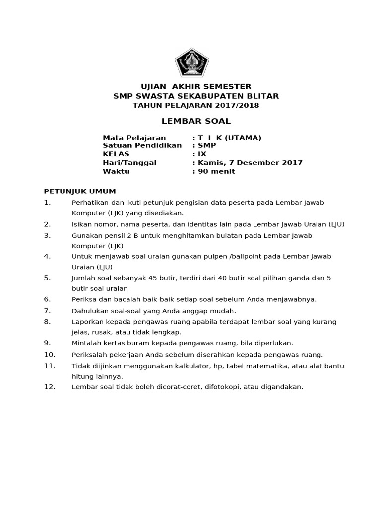 2.soal Utama Tik 9 | PDF