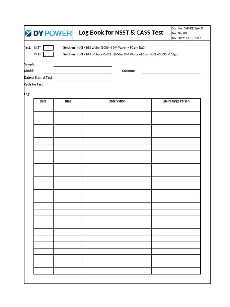 Log Book For NSST & CASS Test | PDF