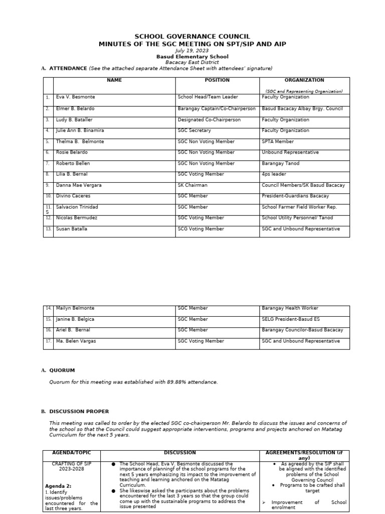 SGC Minutes On SPT - SIP - AIP | PDF | Learning