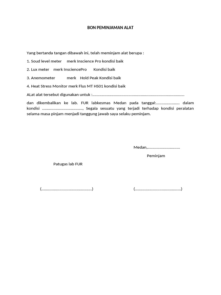 Bon Peminjaman Alat | PDF