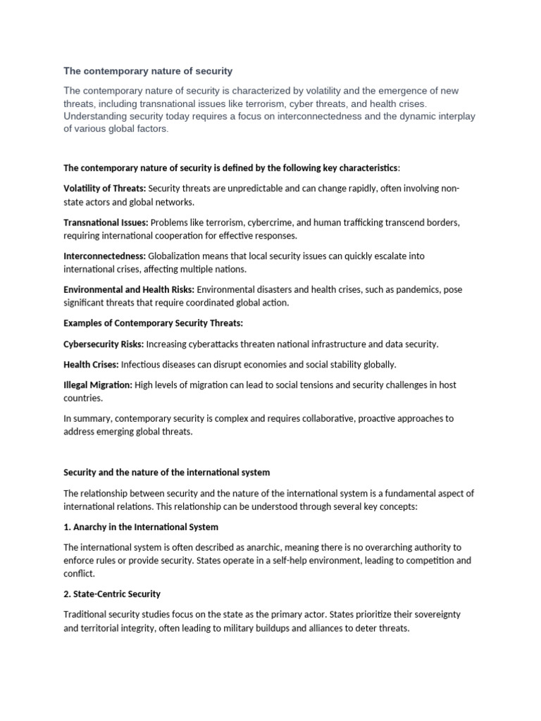 Contemporary Security in a Globalized World | PDF | Human Security ...