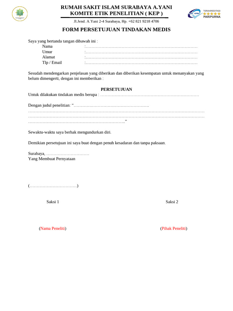 Persetujuan Tindakan Medis (1) | PDF