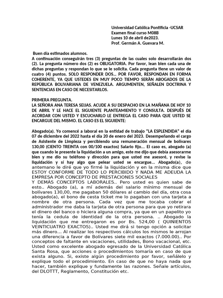 EXAMEN FINAL CURSO M08B | PDF | Salario | Tiempo de trabajo