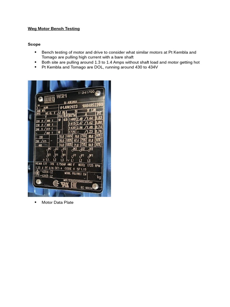 Weg Motor Bench Testing | PDF