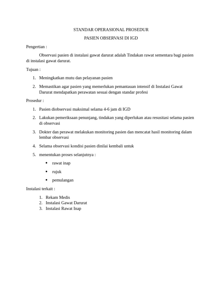 SOP PASIEN OBSERVASI DI IGD | PDF