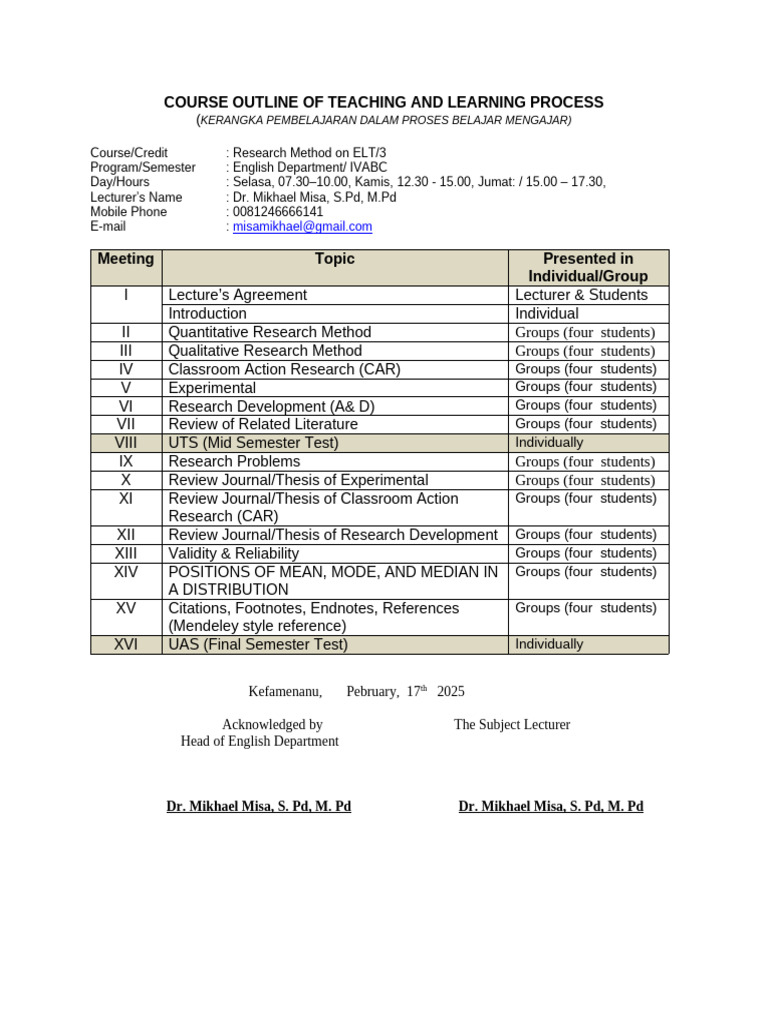 Course Outline of Teaching and Learning Process1 | PDF | Learning | Inquiry