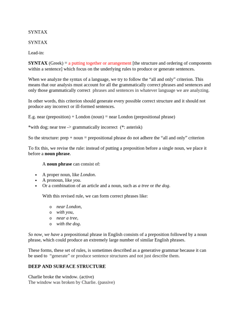 Thuyết trình SYNTAX | PDF | Phrase | Syntax