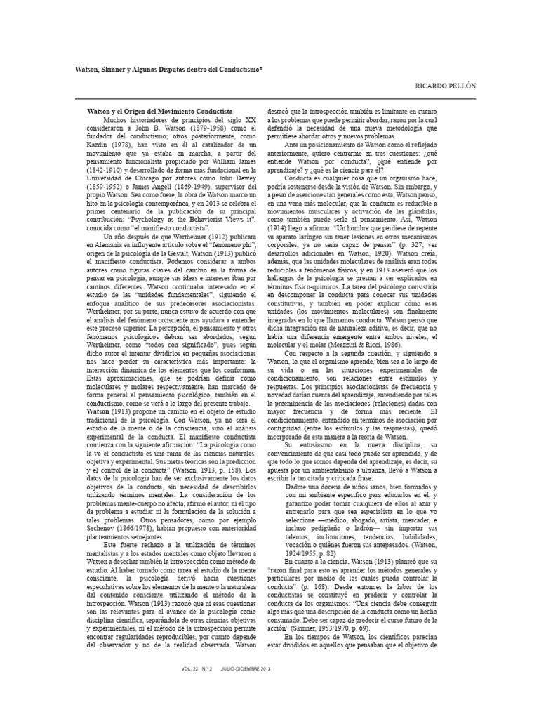 Pellon- Watson- Skinner y algunas disputas | PDF | Behaviorismo | Sicología