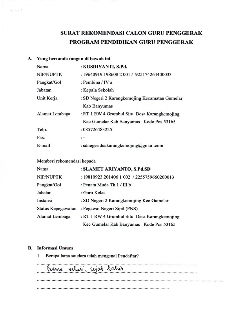 Surat Rekomendasi Slamet | PDF