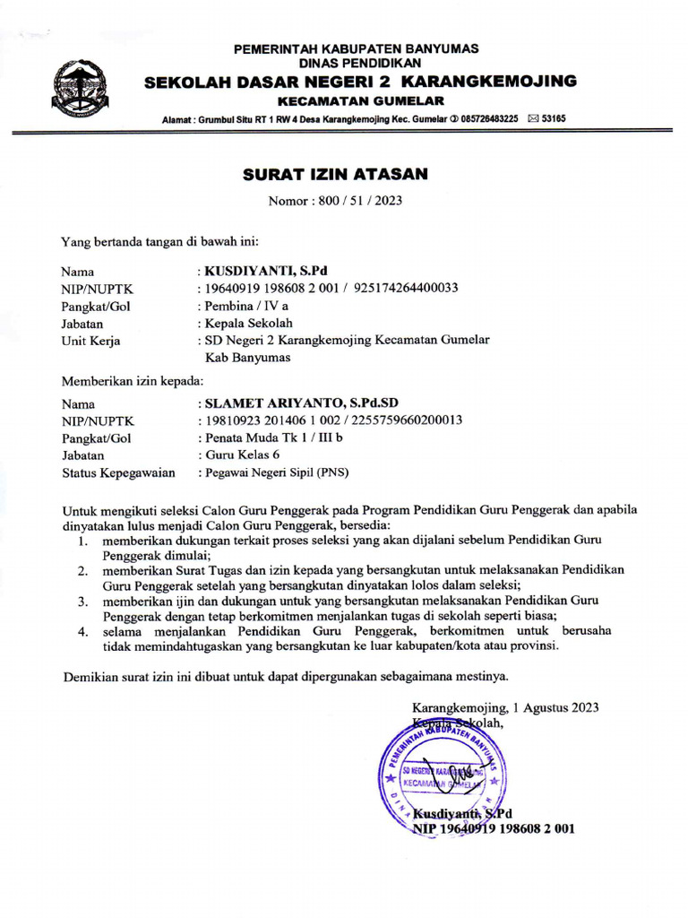 Surat Ijin Atasan Slamet | PDF