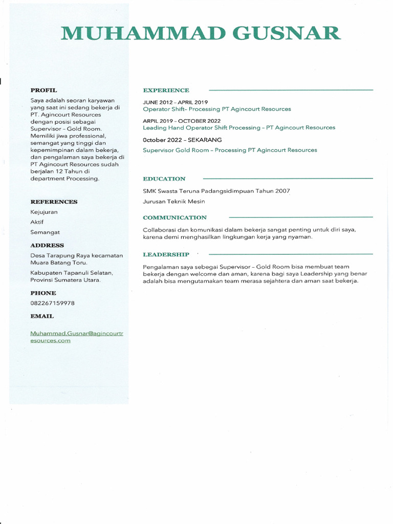 Cv Muhammad Gusnar | PDF