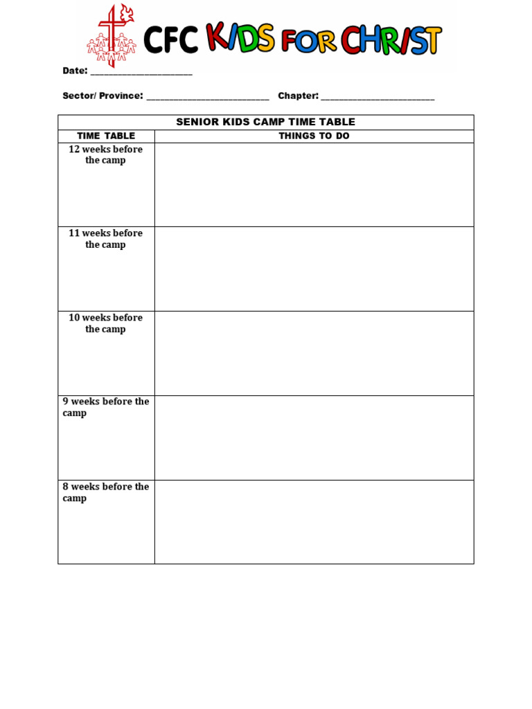 Appendix 1 - Blank Template For Entry Camp Time Table | PDF