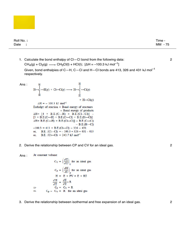 Thermodynamics worksheet | PDF | Enthalpy | Entropy