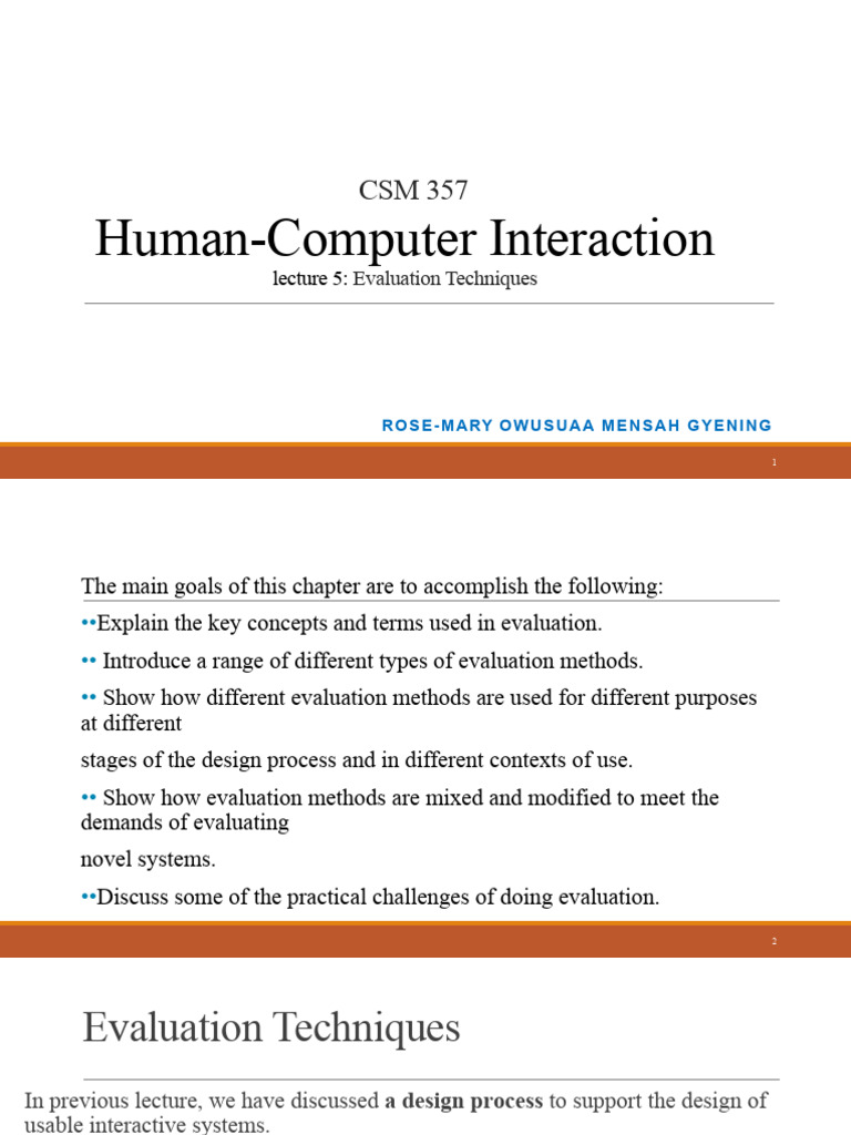 Lecture 5 Evaluation - Techniques | PDF | Experiment | Usability