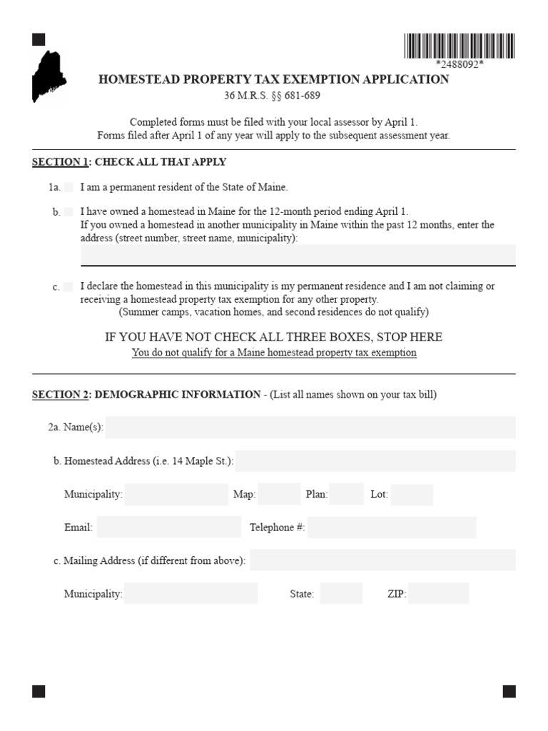 Maine Homestead Tax Exemption Form | PDF | Property Tax | Taxes