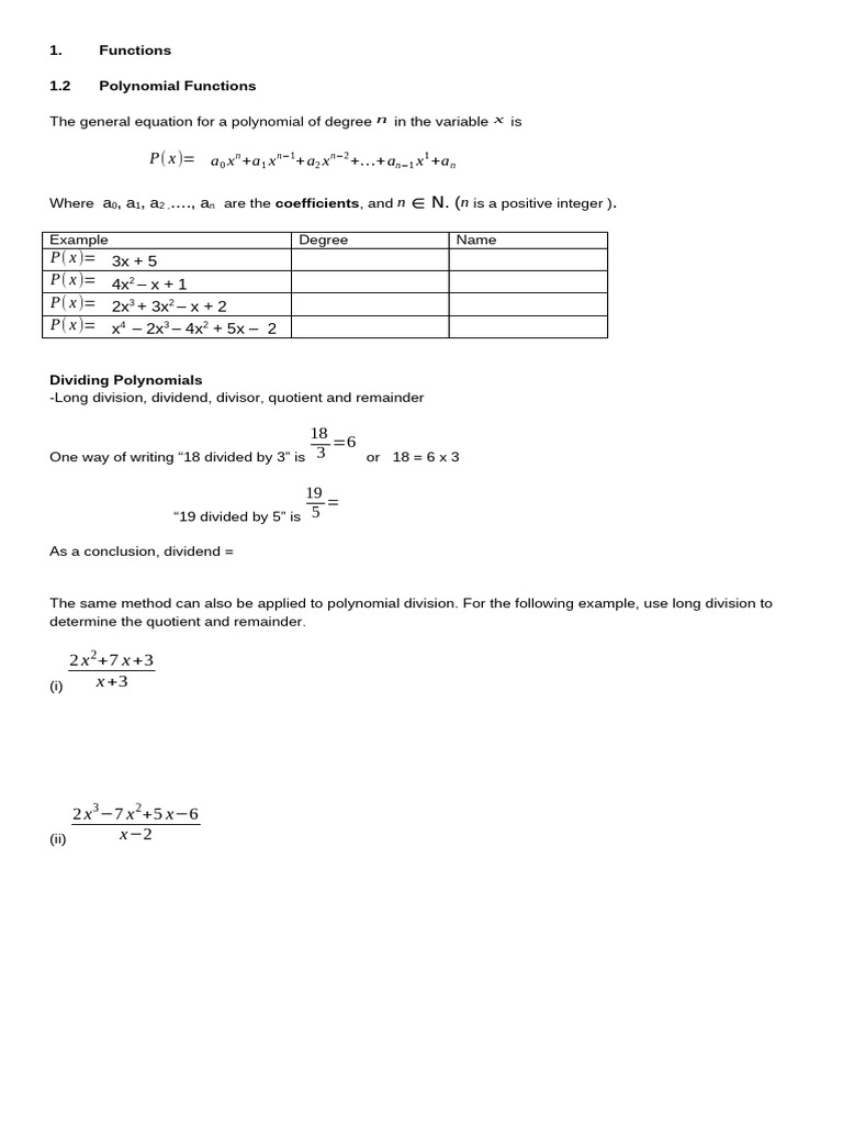 Note of Polynomial Rational Function 2018 | PDF | Polynomial | Factorization