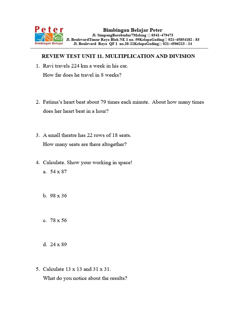 Multiplication and Division Review Test | PDF | Arithmetic | Mathematics