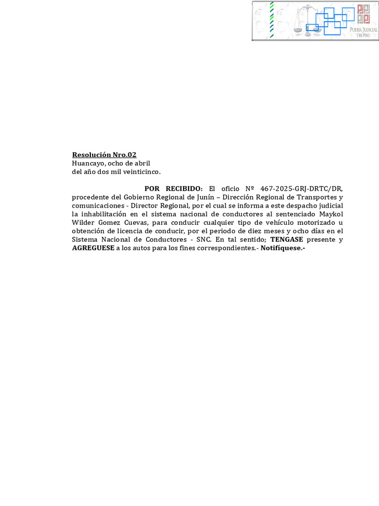 Exp. 02819-2023-78-1501-JR-PE-02 - Resolución - 117078-2025 | PDF