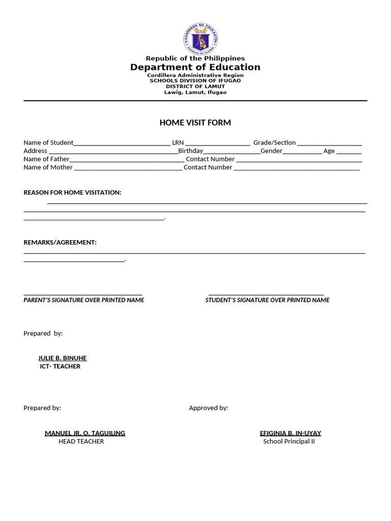 Ifugao Home Visit Form Template | PDF
