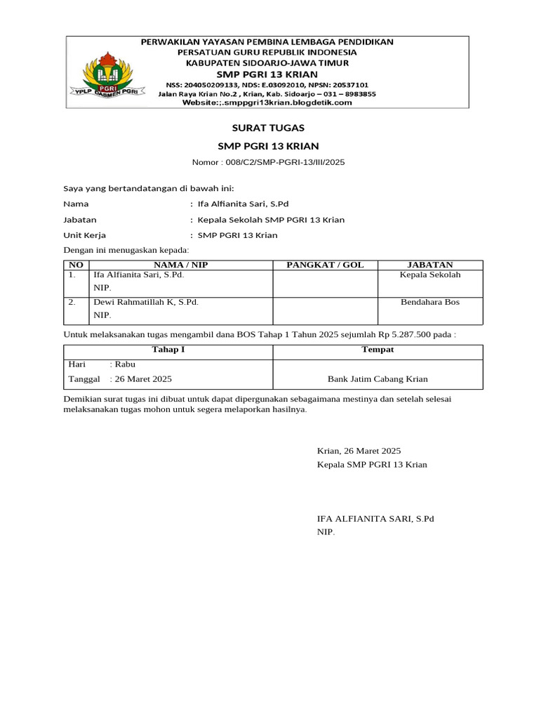 Surat Tugas Dan SPPD Pengambilan Dana Bos Desember 202 | PDF