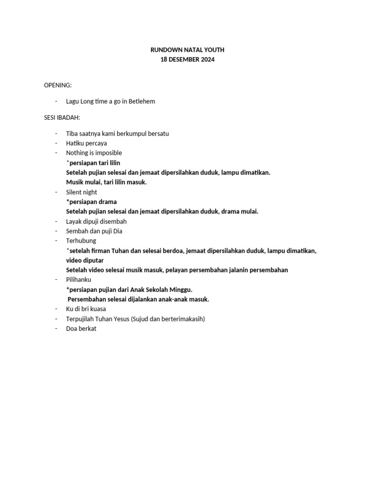 Rundown Acara Natal Youth 2024 | PDF