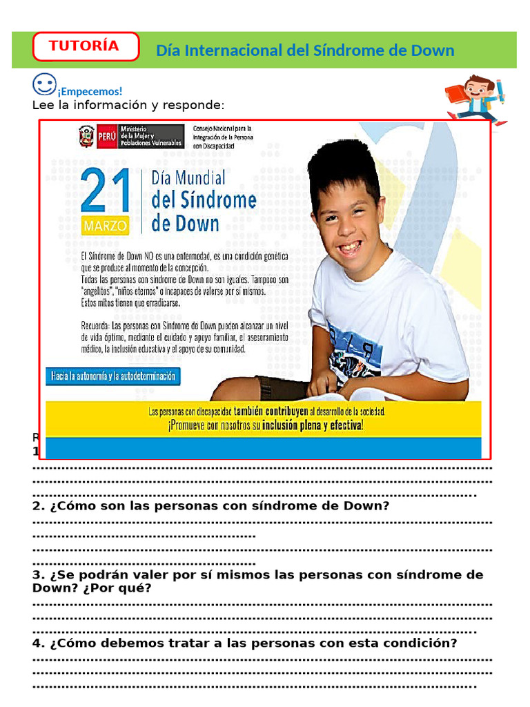 D1 A3 FICHA TUT. Día Internacional Del Síndrome de Down - ACTUAL | PDF