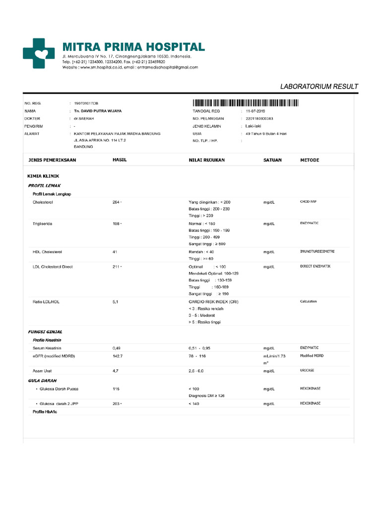 Lab Result Mitra Prima | PDF