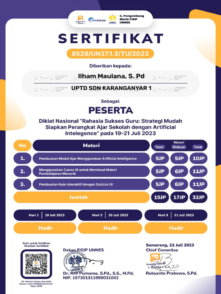 Ilham Maulana, S. PD Sertifikat Diklat Perangkat Ajar | PDF