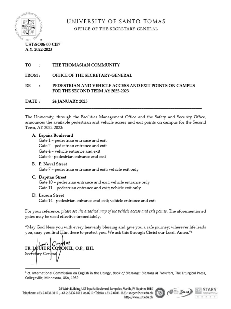 CI57 Pedestrian and Vehicle Access For 2nd Term AY 2022 2023 | PDF