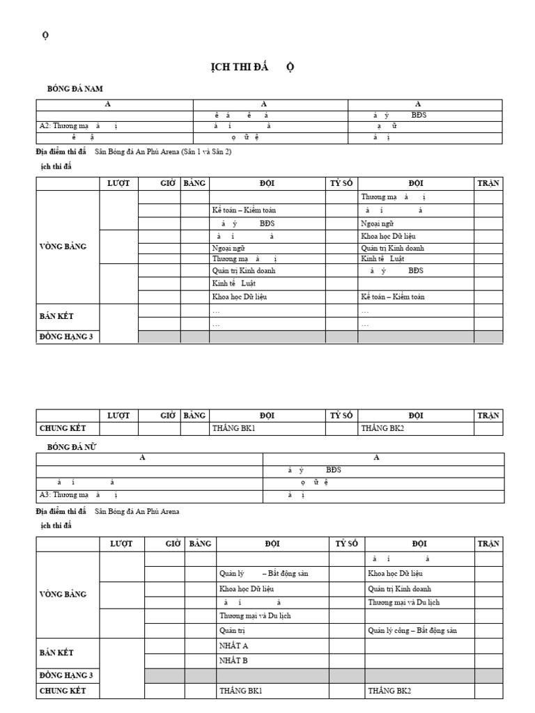 LỊCH THI ĐẤU CÁC MÔN ĐỒNG ĐỘI HỘI THAO UFM 2025 | PDF