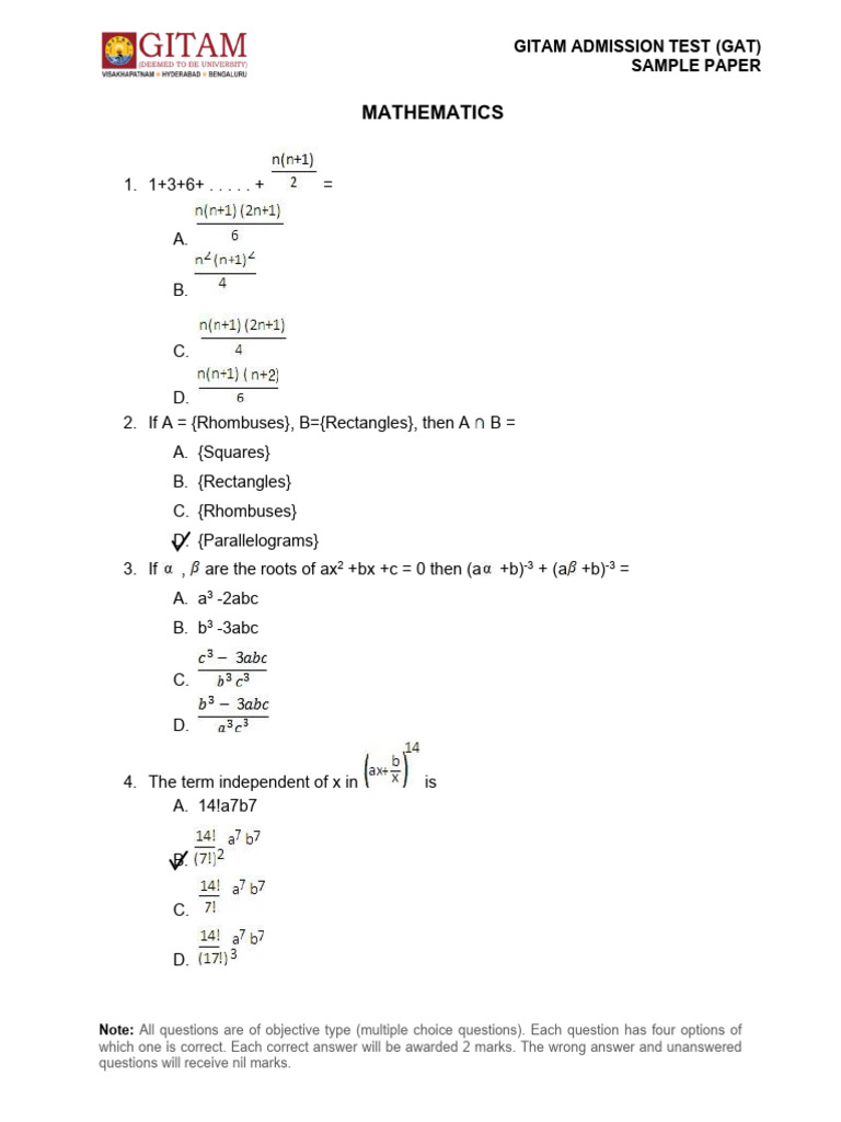Gitam Gat PCM Sample Paper | PDF | Chemical Bond | Velocity