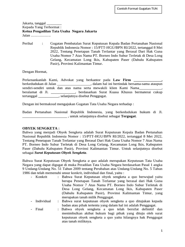 Contoh Format Surat Gugatan TUN | PDF