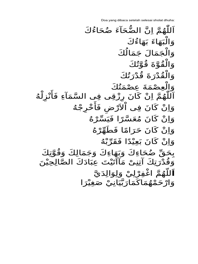 Doa Yang Dibaca Setelah Selesai Sholat Dhuha | PDF