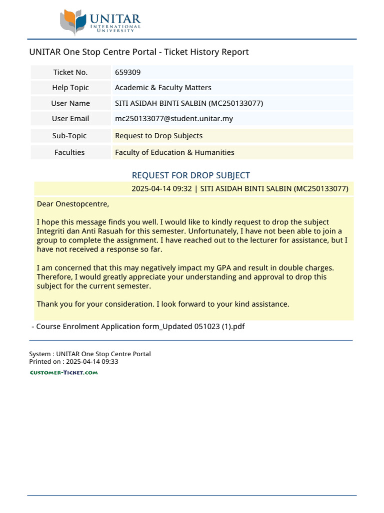 Request to Drop Subject Approval | PDF