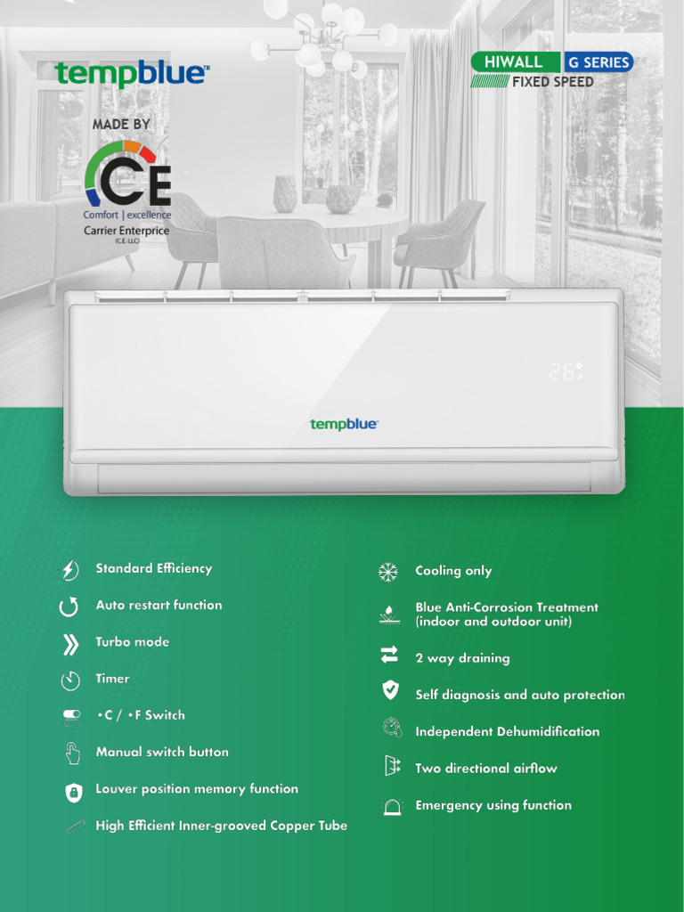 Tempblue Mini Split Specifications | PDF | Electricity | Mechanical ...