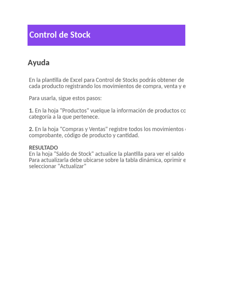 Planilla de Excel para Control de Stocks | PDF | USB | Yo telefono