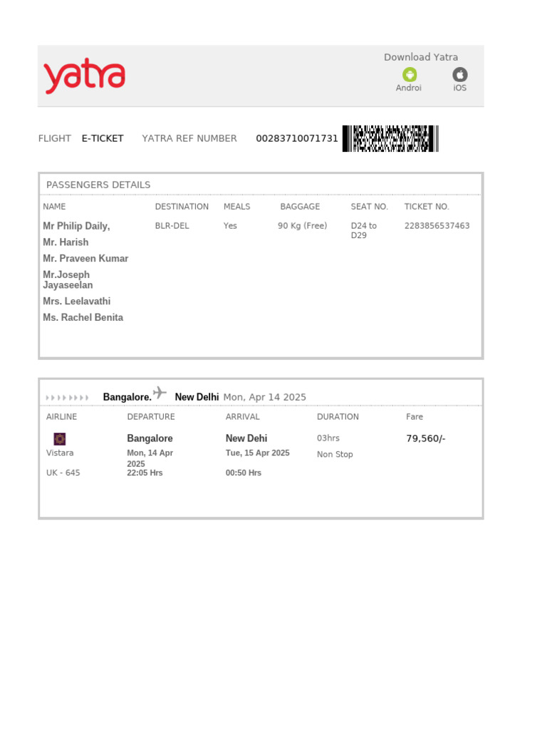 Vistara Flight Details: BLR to DEL | PDF | Aviation | Transport