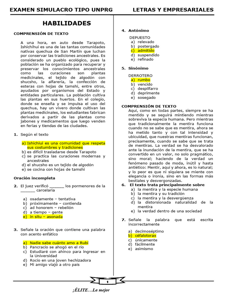 Simulacro Tipo Examen de Admision - Letras y Empresariales | PDF | Sicología | Inflación