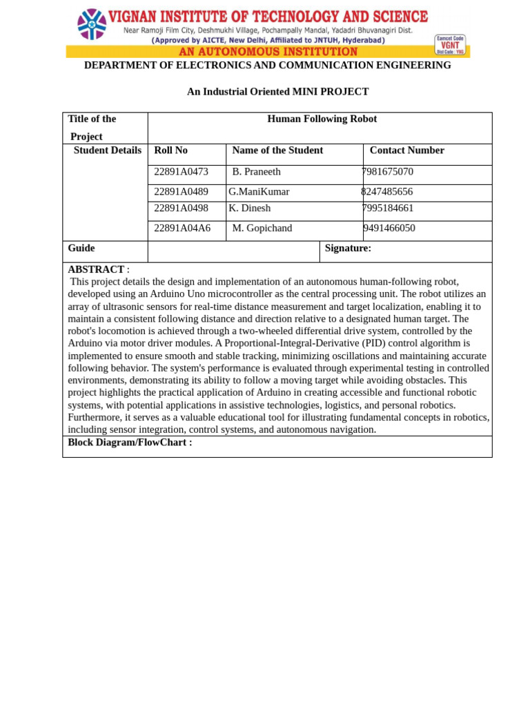 Human-Following Robot Project Overview | PDF