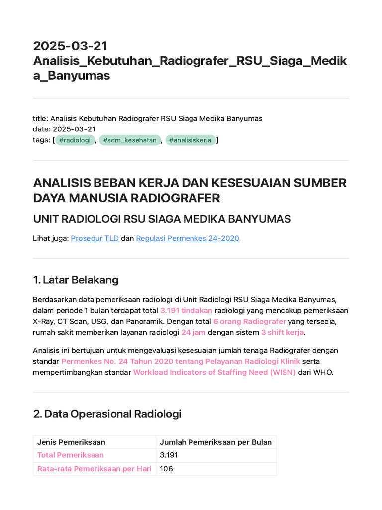 2025-03-21 Analisis Kebutuhan Radiografer RSU Siaga Medika Banyumas | PDF