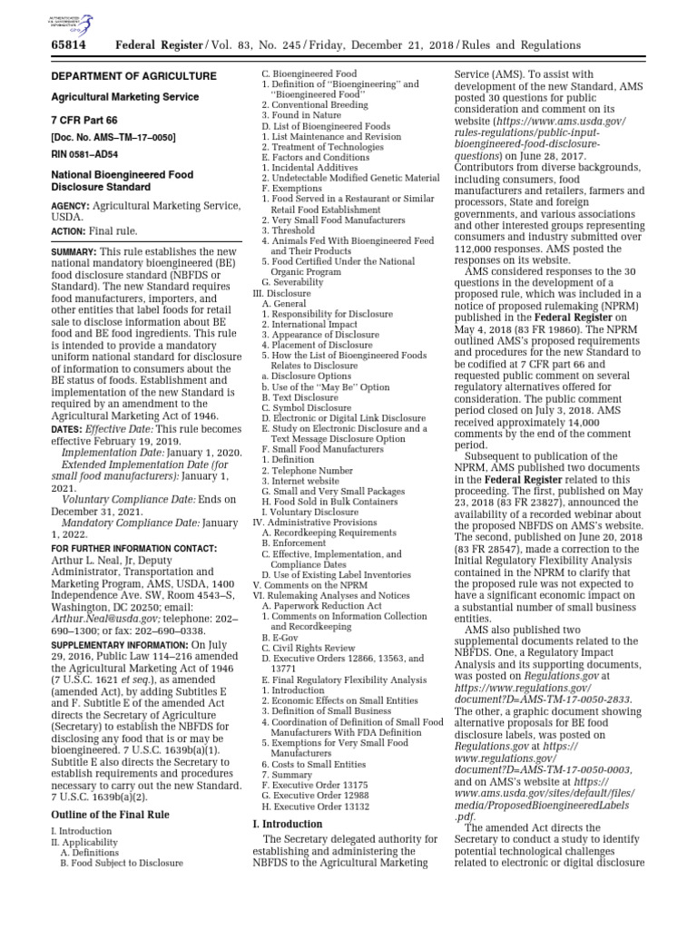 National Bioengineered Food Disclosure Standard - 21.12.2018 | PDF ...
