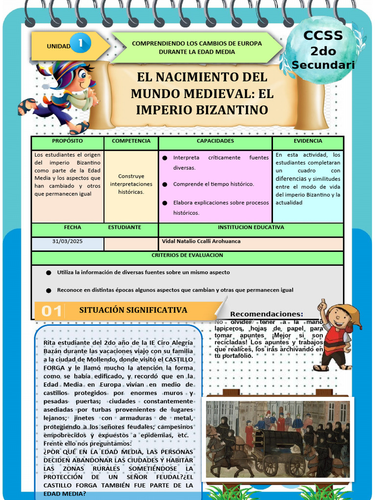 04 Ficha de actividad S1 (U1) (2° grado) - CCSS | PDF | imperio Bizantino | Constantinopla