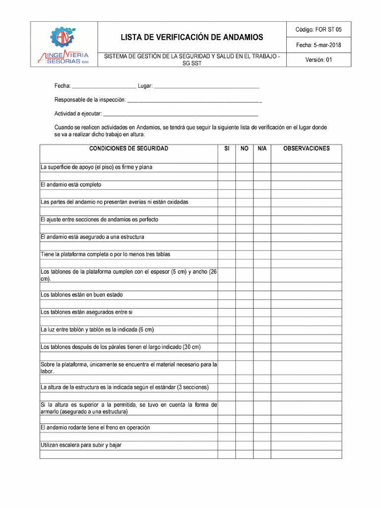 Check List Andamios | PDF